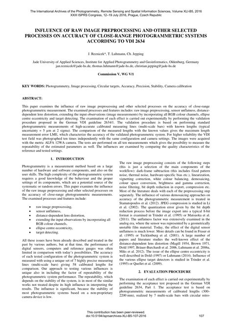 Pdf Influence Of Raw Image Preprocessing And Other Selected Processes