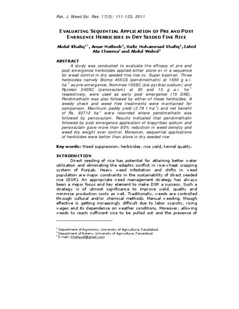 Pdf Evaluating Sequential Application Of Pre And Post Emergence