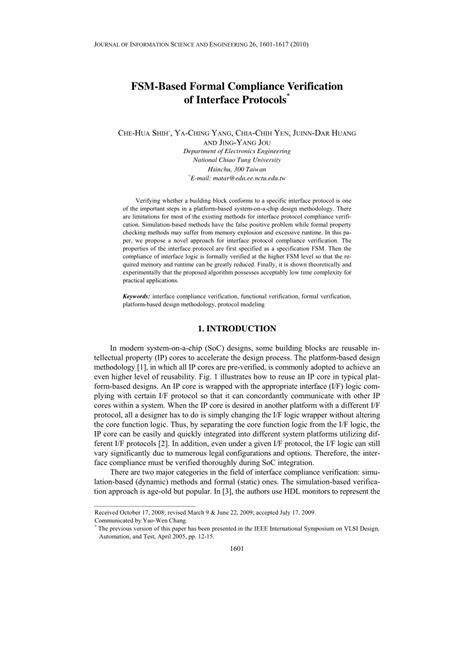 Pdf Fsm Based Formal Compliance Verification Of Interface Protocols