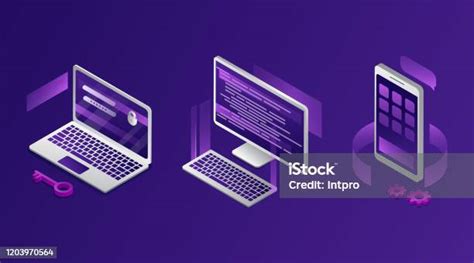 컴퓨터 노트북 및 스마트폰의 아이소메트릭 세트입니다 현대 파란색 배경에 3d 장치 벡터 일러스트레이션 3차원 형태에 대한 스톡 벡터 아트 및 기타 이미지 Istock