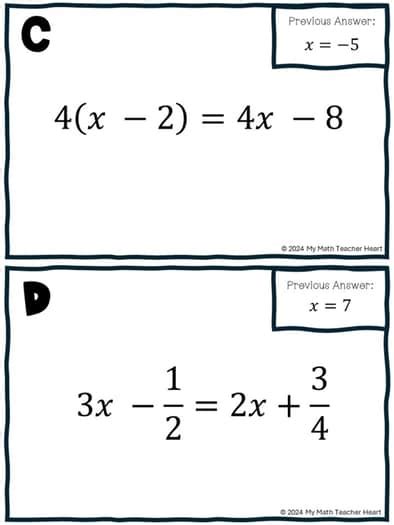 Equations With Variables On Both Sides With Fractions Scavenger Hunt