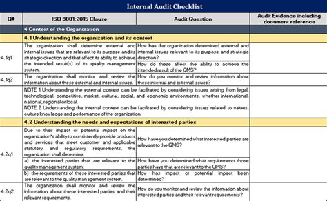 Iso 9001 Checklist Excel Template Free Printables