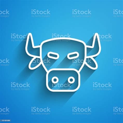 파란색 배경에 격리 된 흰색 라인 암소 머리 아이콘 긴 그림자 벡터 0명에 대한 스톡 벡터 아트 및 기타 이미지 0명 가정 생활 고기 Istock