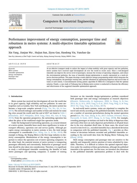 performance improvement of energy consumption passenger time and