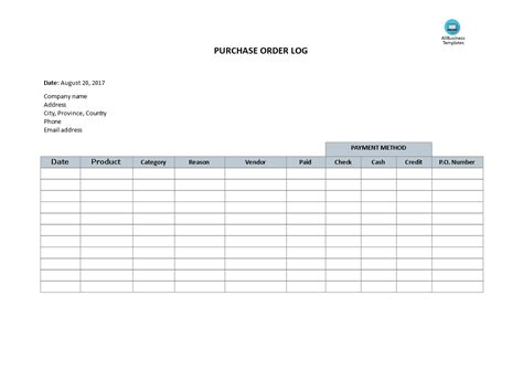 Purchase Order Log Template Excel