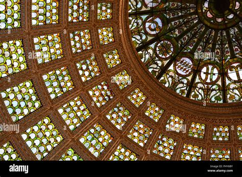 The Tiffany Stained Glass Dome In The Bradley Hall At The Chicago