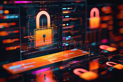 Holographic Padlock Amidst Data Streams And Binary Code In High Tech