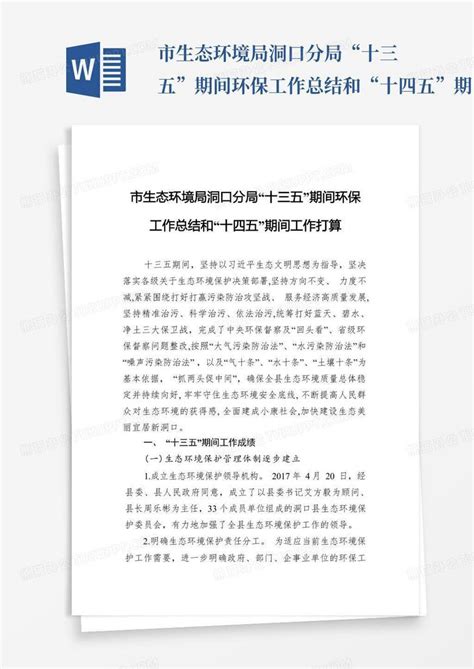 市生态环境局洞口分局“十三五”期间环保工作总结和“十四五”期间工作 Word模板下载 编号qkbznnng 熊猫办公