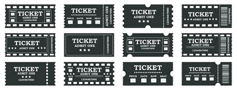 콘서트 서커스 비행기 탑승 복권 영화관 쿠폰을 위한 사실적인 티켓 레이아웃 세트 외딴 배경에서 벡터 일러스트 레이 션 3차원 형태에 대한 스톡 벡터 아트 및 기타 이미지