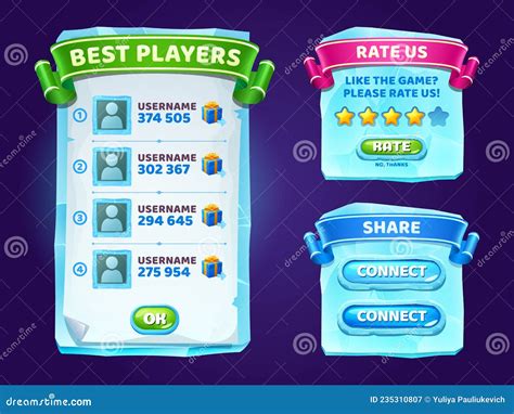 Ice Crystals Game Menu Gamer Ui Panel With Buttons Stock Vector Illustration Of Element
