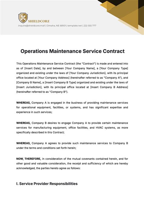 Free Operations Maintenance Service Contract Template To Edit Online