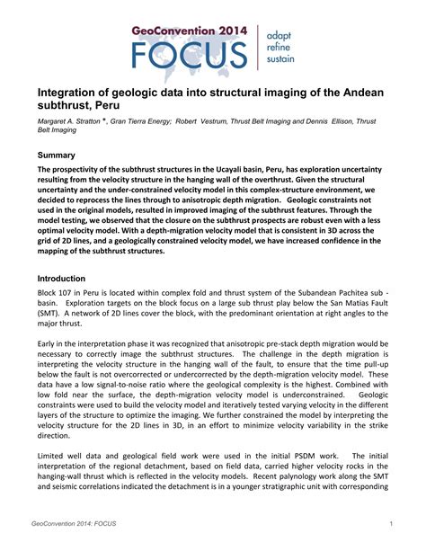 GC2014 Integration Of Geologic Data Into Structural Imaging PDF 3 D Graphics Computer
