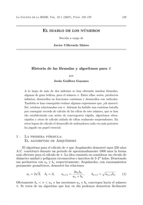 Pdf Historia De Las Formulas Y Algoritmos Para Pi