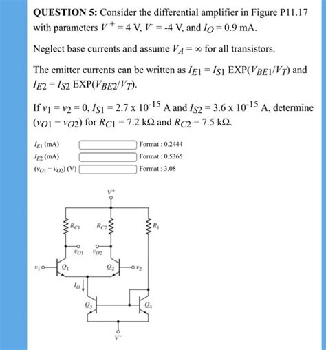 solved question 10 the circuit parameters for diff amp