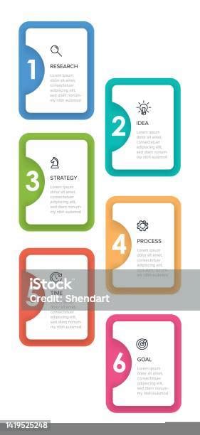 아이콘과 6가지 옵션 또는 단계가 있는 수직 인포그래픽 디자인 얇은 선 인포그래픽 비즈니스 개념 정보 그래픽 흐름 차트 프리젠 테이션 모바일 웹 사이트 인쇄 된 자료에