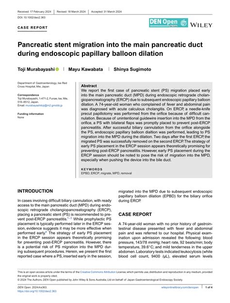 Pdf Pancreatic Stent Migration Into The Main Pancreatic Duct During Endoscopic Papillary