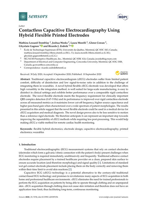 Pdf Contactless Capacitive Electrocardiography Using Hybrid Flexible