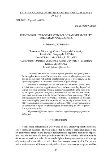 Pdf Use Of Computer Generated Holograms In Security Hologram Applications