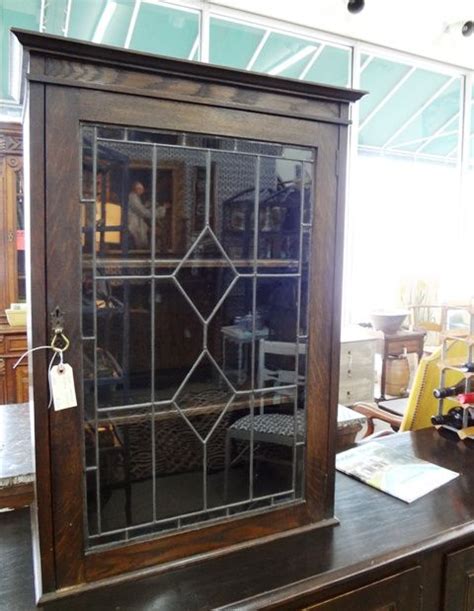 English Oak Leaded Glass Door Cabinet