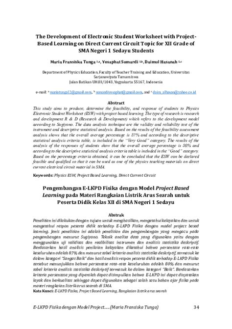 Pdf Pengembangan E Lkpd Fisika Dengan Model Project Based Learning Pada Materi Rangkaian