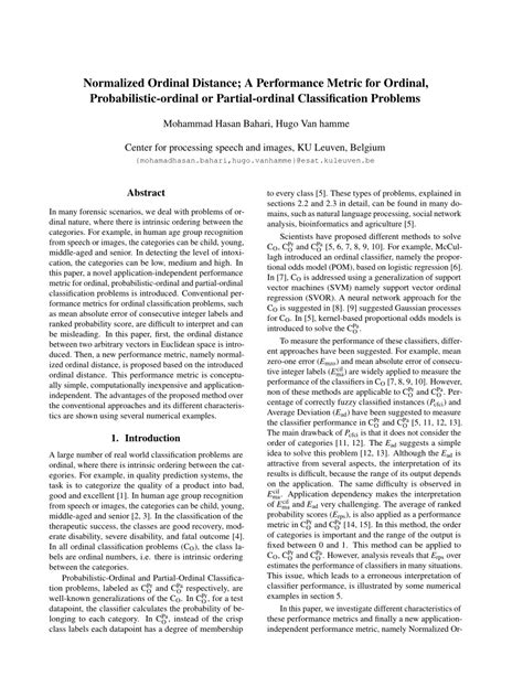 Pdf Normalized Ordinal Distance A Performance Metric For Ordinal