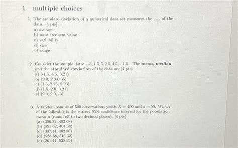 Solved 1 The Standard Deviation Of A Numerical Data Set