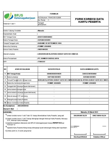 Form Koreksi Data Pdf