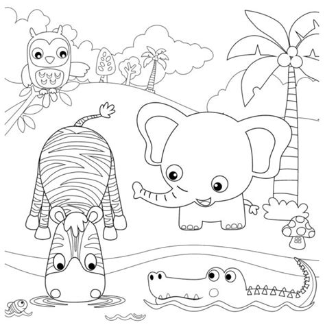 Dibujo De Cebra Bebiendo Agua Con Amigos Para Colorear