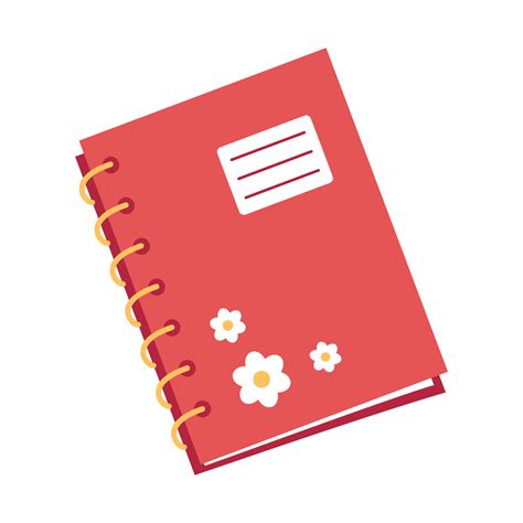 Vector Cute Notebook On Rings Red Notebook With Flowers Back To
