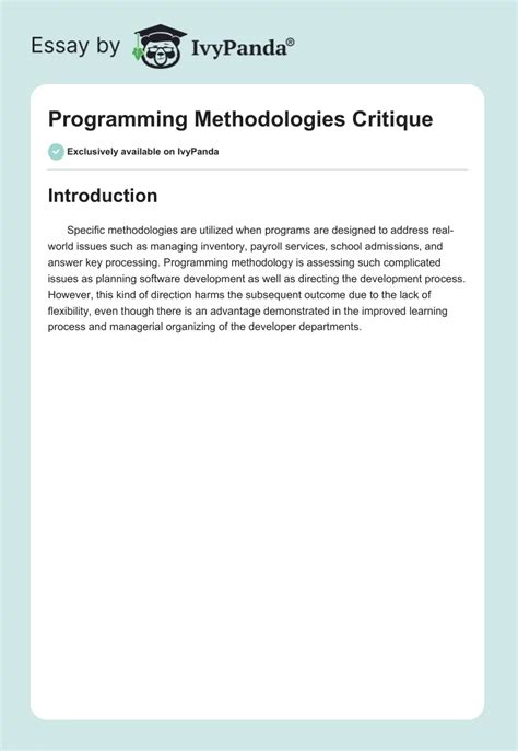 Programming Methodologies Critique 387 Words Research Paper Example