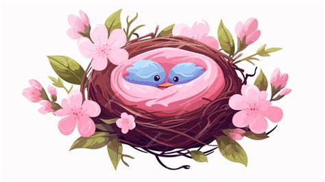 Delicate Floral Bird Nest Vector On White Background Premium Ai