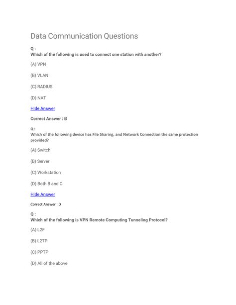 Mcq Mcq For Data Com Data Communication Questions Q Which Of The Following Is Used To