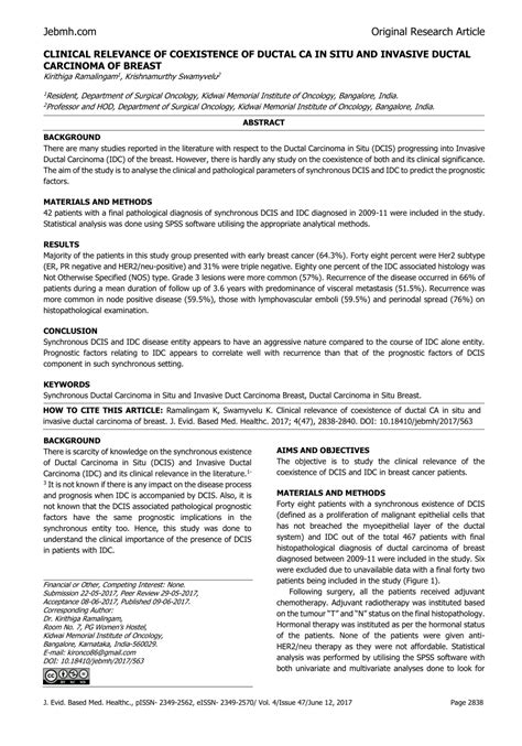 Pdf Clinical Relevance Of Coexistence Of Ductal Ca In Situ And