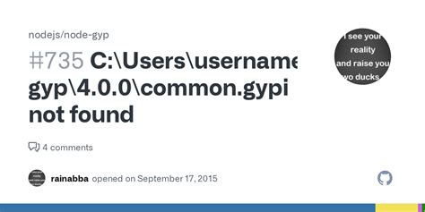 C Users Username Node Gyp Common Gypi Not Found Issue Nodejs Node Gyp GitHub