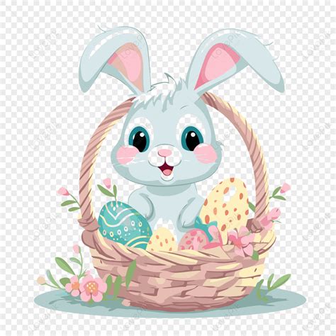 Easter Bunny Basket Clipart Cute Cartoon Bunny With Easter Eggs In A