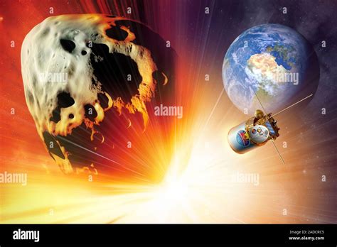 Asteroid Deflection Using Nuclear Explosion Illustration This