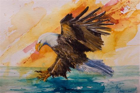 Bald Eagle Watercolor Painting American Symbol Sea Eagle Etsy
