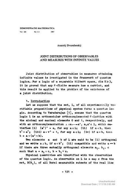 Pdf Joint Distributions Of Observables And Measures With Infinite Values