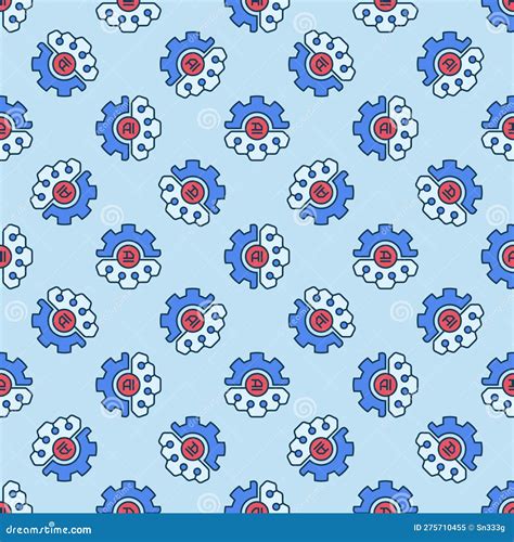 Ai Brain With Cog Wheel Vector Artificial Intelligence Colored Seamless Pattern Stock
