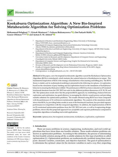 Kookaburra Optimization Pdf Metaheuristic Mathematical Optimization