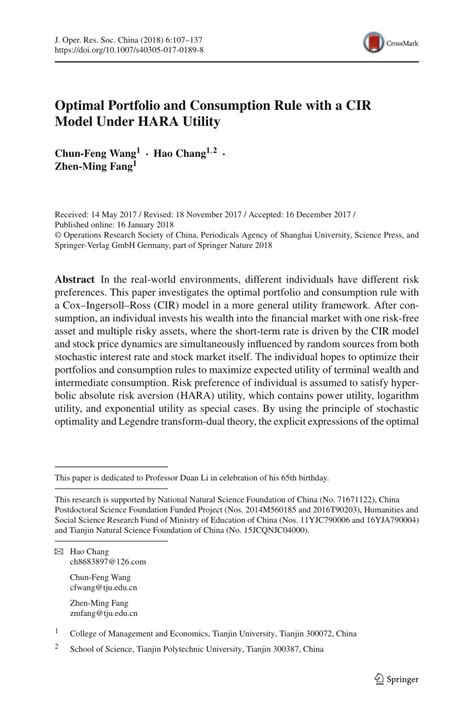Pdf Optimal Portfolio And Consumption Rule With A Cir Model Under