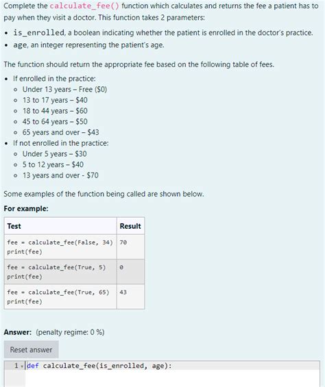 Solved Complete The Calculate Fee Function Which
