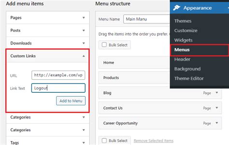How To Add The Wordpress Logout Link To Navigation Menu Attire