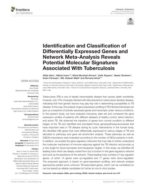 Pdf Identification And Classification Of Differentially Expressed Genes And Network Meta