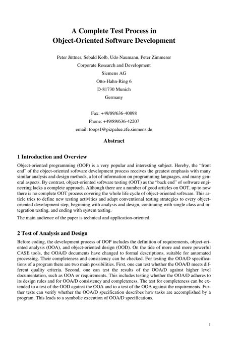 Pdf A Complete Test Process In Object Oriented Software Development