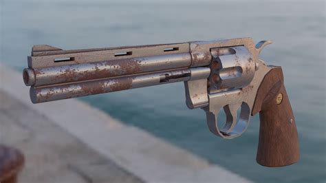 3D Model Rusty Old Colt Python 357 Mag Revolver VR AR Low Poly