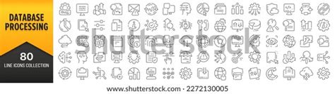 Database Processing Line Icons Collection Big Stock Vector Royalty