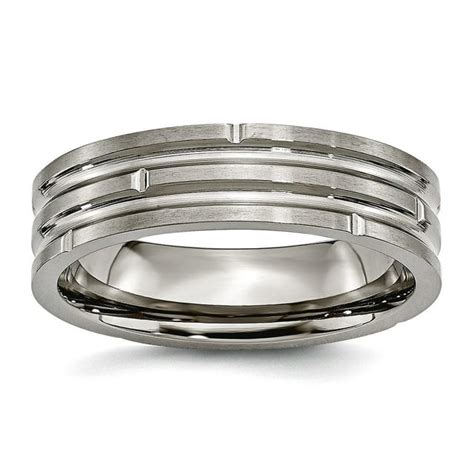 Titanium Polished Notched And Grooved 6mm Satin Band Ring Size 13 Ring