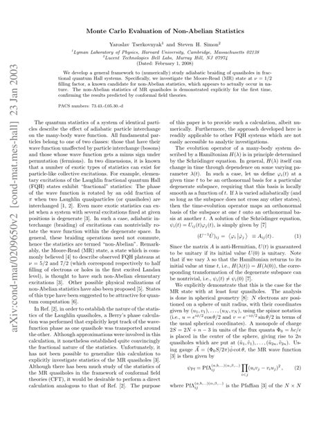 Pdf Monte Carlo Evaluation Of Non Abelian Statistics
