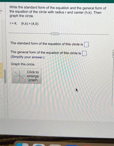 Solved Write The Standard Form Of The Equation And The Chegg